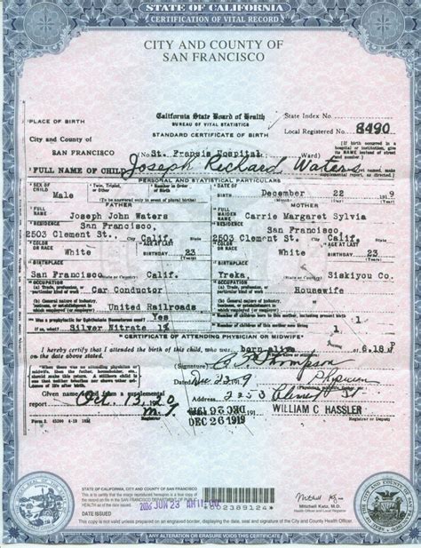 California Birth Certificate Template