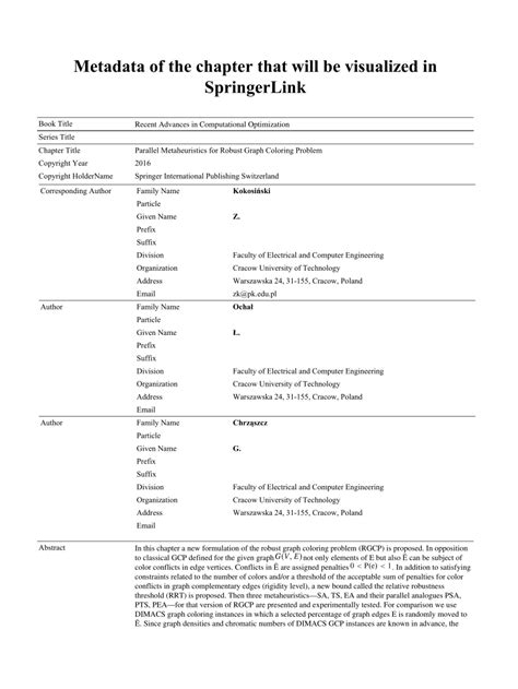 Pdf Parallel Metaheuristics For Robust Graph Coloring Problem