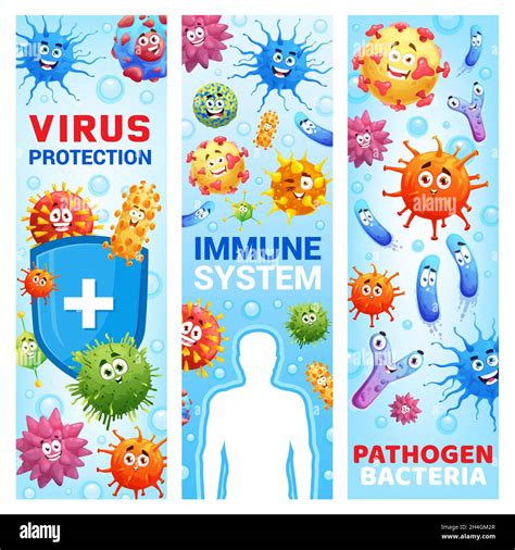 Virus Protection Immune System Medical Banners Vector Cartoon Viruses