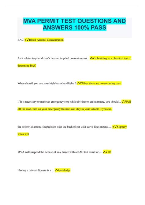 Mva Permit Test Questions And Answers 100 Pass Mva Permit Stuvia Us