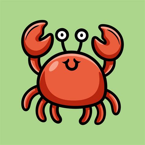 Fun Cartoon Character Of Crab Isolated Colored Drawing Line Art Style