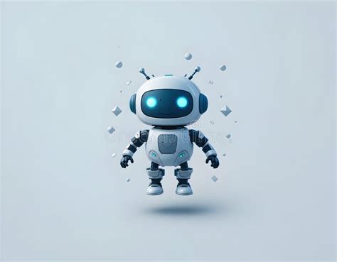 Cute Robot Character Floating On Light Background Stock Illustration
