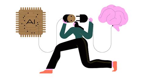 Ai 기계 학습 신경망 기술 또는 인간과 함께 Ai 인공 지능 혁신 기술 개념 사업가는 인간의 뇌를 Ai 칩 처리 장치와 연결합니다 Ai 프롬프트에 대한 스톡 벡터 아트 및