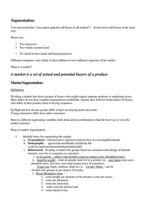 college notes marketing principles segmentation targeting and
