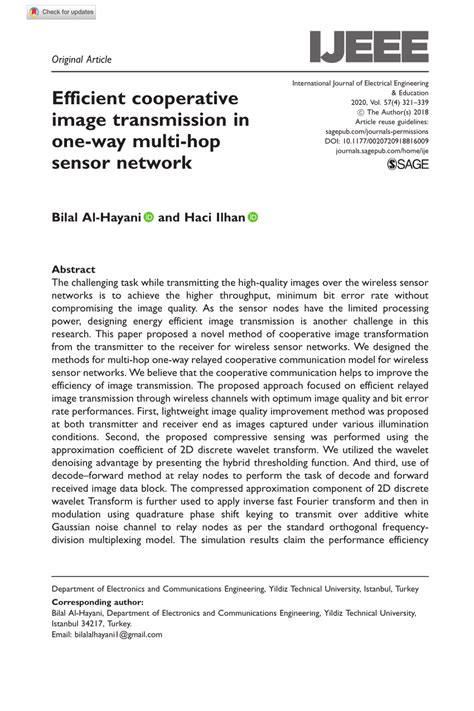 Pdf Efficient Cooperative Image Transmission In One Way Multi Hop Sensor Network