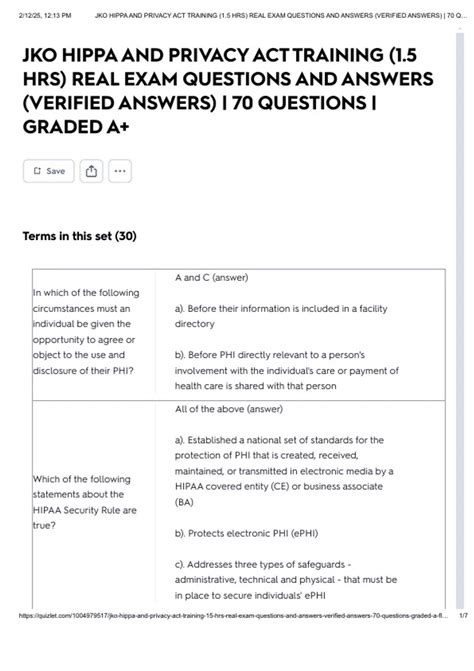 Jko Hippa And Privacy Act Training 15 Hrs Real Exam Questions And