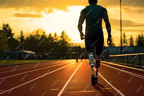 Premium Ai Image Athlete With Prothetic Leg Running At The Stadium