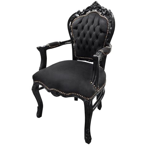 Fotoliu Stil Baroc Rococo Catifea Neagra Si Lemn Lacuit Negru