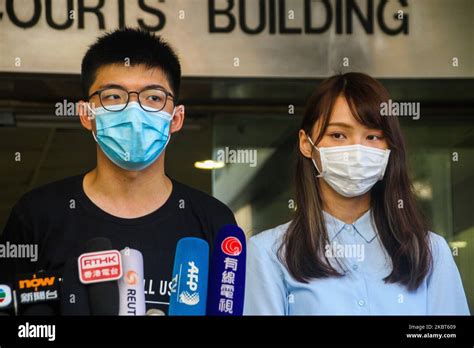 Joshua Wong And Agnes Chow Speak To The Press Outside Eastern Court