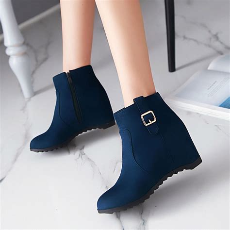 Fitoron Womens Mid Calf Boots College Wind Suede Boots Belt Buckle