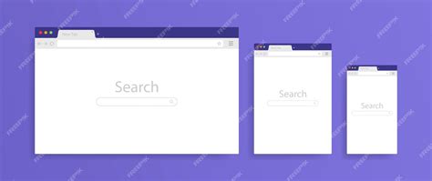 Pc 태블릿 휴대폰에서 브라우저 창을 엽니다 브라우저 창 빈 템플릿 모형 세트 웹 페이지 현대 벡터 일러스트 레이 션 프리미엄 벡터