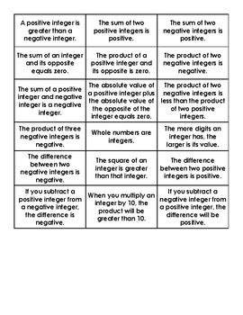 Integer Card Sort Always Sometimes Never By Amy Gartland TPT
