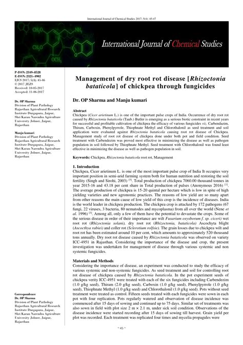 Pdf Management Of Dry Root Rot Disease Rhizoctonia Bataticola Of