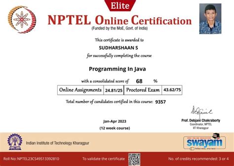 Sudharshaan S Be Cse On Linkedin Completed The Nptel Programming In Java Course Now Wielding