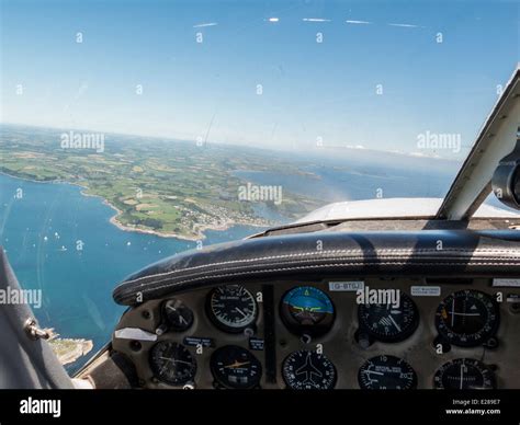 Cockpit View When Flying Above Cornwall In A Piper Warrior PA28 On A