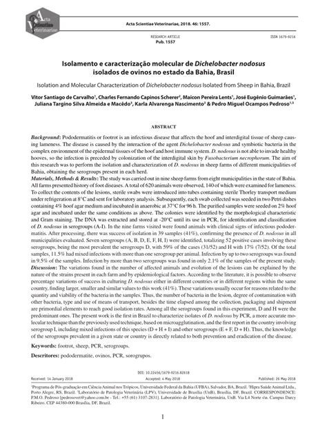 Pdf Isolation And Molecular Characterization Of Dichelobacter Nodosus Isolated From Sheep In