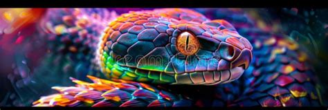 Colorful Fantasy Multicolored Snake Close Up Snake Curled Up Banner
