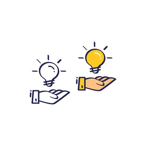 손을 잡고 전구 아이콘 낙서 드로잉 만화 벡터 일러스트 레이 션 프리미엄 벡터