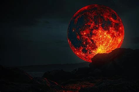 Red Moon Night Sky Black Background Photography Premium AI Generated