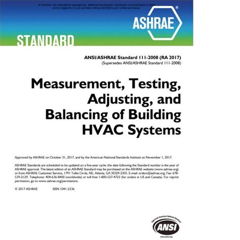 Ansi Ashrae Standard 111 2008 Ra 2017 Measurement Testing Adjusting