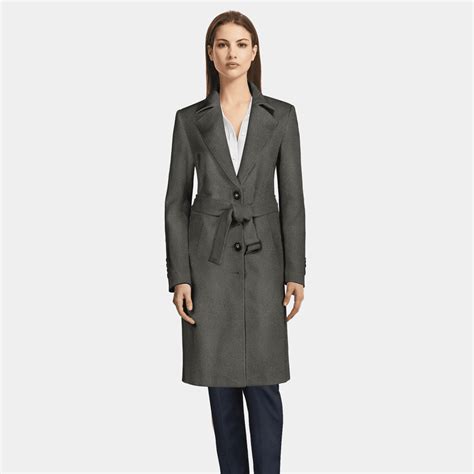 Long Gray Belted Wool Coat With Wide Lapels Sumissura