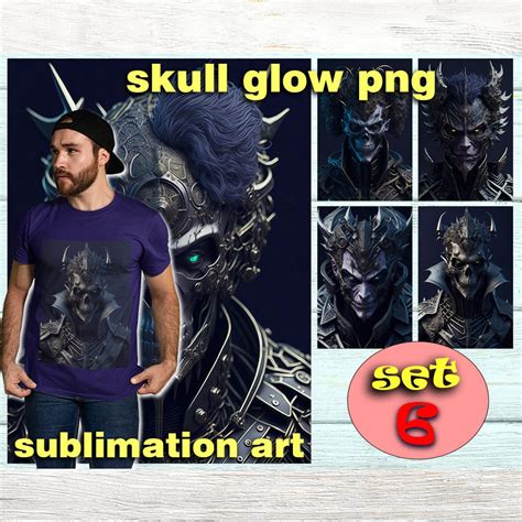 Skull Glow Png Sublimation Png Set Of 6 Fantasy Design Caricature