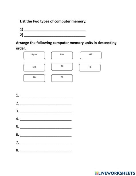 Computer Memory Free Interactive Worksheets 7007423