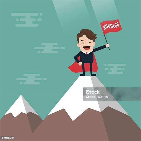 성공적인 슈퍼 사업가 비즈니스 컨셉 만화 일러스트레이션 기에 대한 스톡 벡터 아트 및 기타 이미지 기 슈퍼히어로 경영자