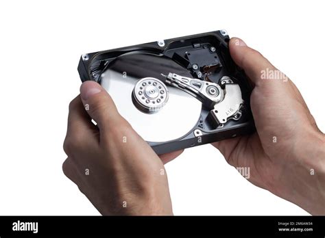 Open Hdd In Hands On White Background Close Up Stock Photo Alamy