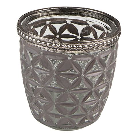 Clayre Eef Tealight Holder Ø 7x7 cm Grey Glass Metal