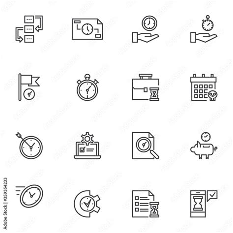 Time Management Line Icons Set Outline Vector Symbol Collection Linear Style Pictogram Pack