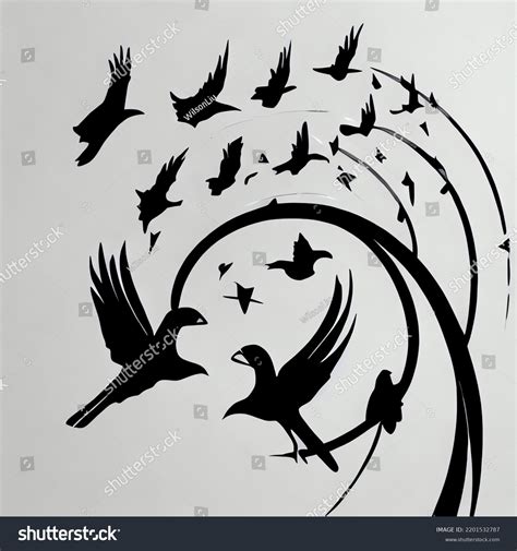Simple Tattoo Design Minimalist Flying Birds Stock Illustration
