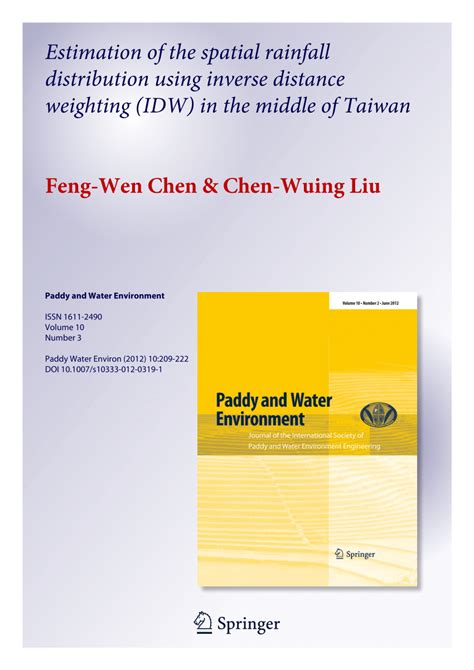 Pdf Estimation Of The Spatial Rainfall Distribution Using Inverse Distance Weighting Idw In