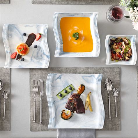 Malacasa Flora 26 Piece Porcelain Dinnerware Set Marble Blue