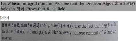 solved let r be an integral domain assume that the division