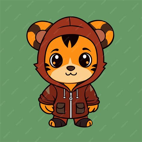 Mascotte De Tigre Mignon Portant Une Veste à Capuche Icône De Vecteur