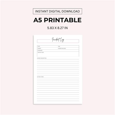 Incident Log Printable Simple Reporting Sheet Incident Reporting Etsy