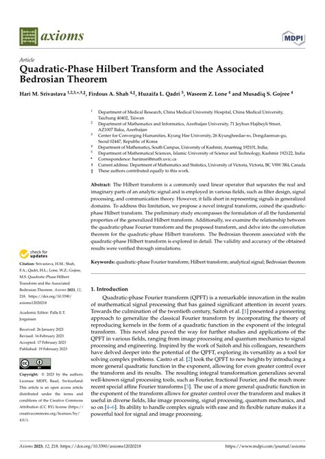 Pdf Quadratic Phase Hilbert Transform And The Associated Bedrosian