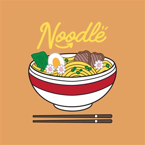 Ramen Noodles Vector Illustration On Bowl And Chopstick With Vintage