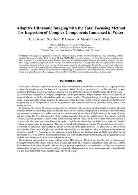 Adaptive Ultrasonic Imaging With The Total Focusing Method Pdf 3 D