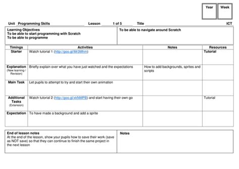 Scratch Planning For 4 Lessons Teaching Resources