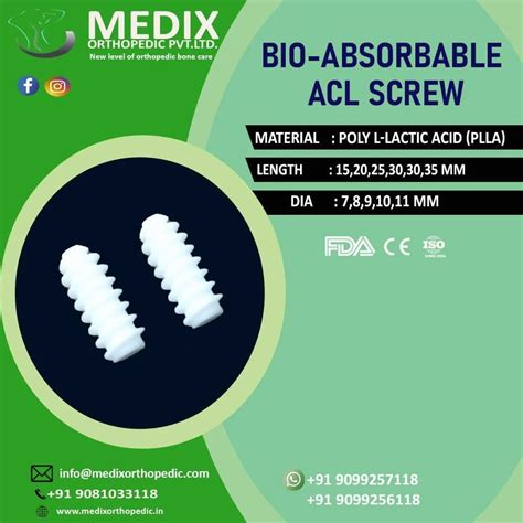 Bioabsorbable Interference Screw Plla At ₹ 8500 Piece In Vadodara Id 2854757700197
