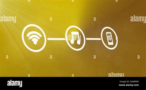 Animation Of Wifi With Music And Phone Icons Forming Flowchart On