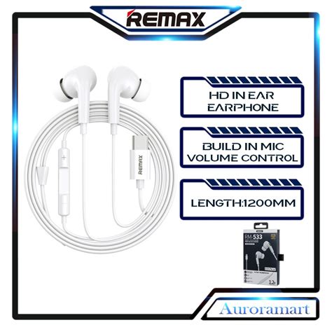 Original Remax Earphone 3 5mm Type C Bass Stereo Wired Earfon With Mic Microfon Hifi Quality