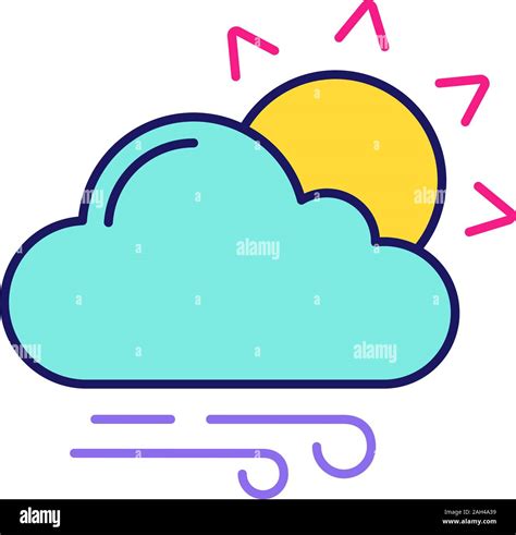 Partly Cloudy And Windy Color Icon Sun With Clouds And Rain Mostly