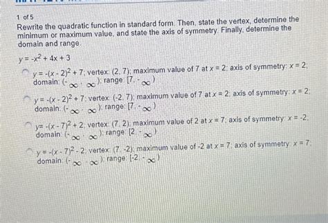 Solved Of Rewrite The Quadratic Function In Standard Chegg