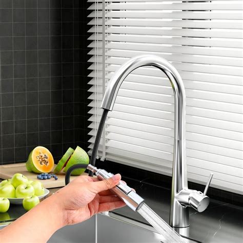 1x Kitchen Tap Mixer Tap Pull Out Round 2 Mode Sink Basin Faucet Swivel