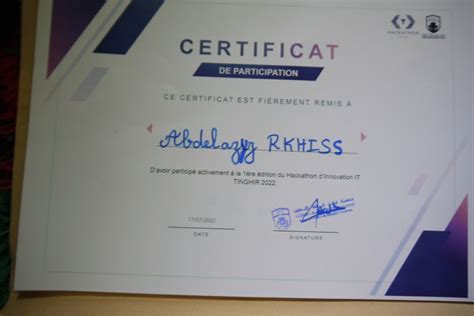 Abdelazyz Rkhiss On Linkedin Certificat De Participation Au Hackathon