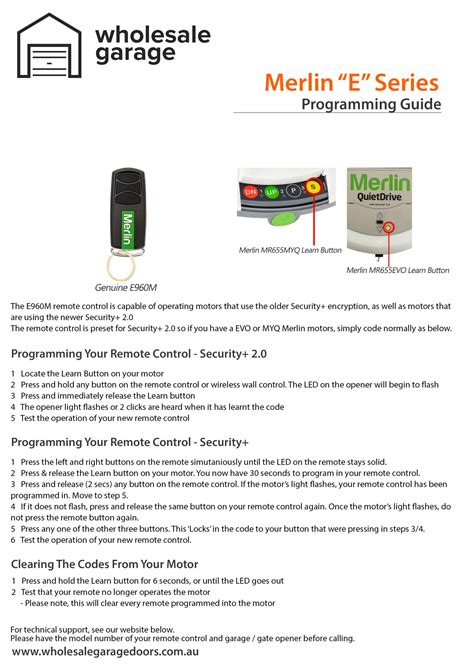 Merlin Coding Instructions Wholesalegaragedoors Com Au