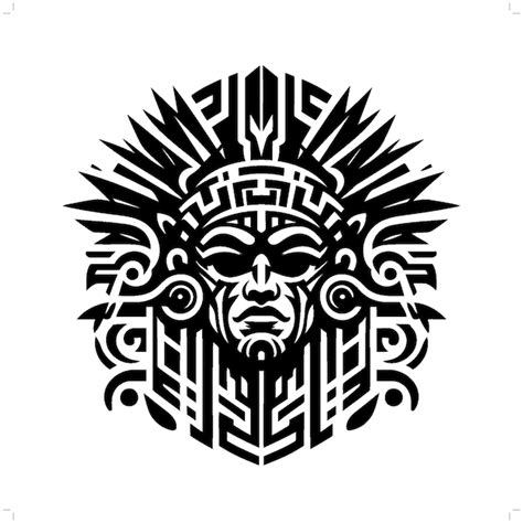 Premium Vector Aztec Warrior In Modern Tribal Tattoo Abstract Line